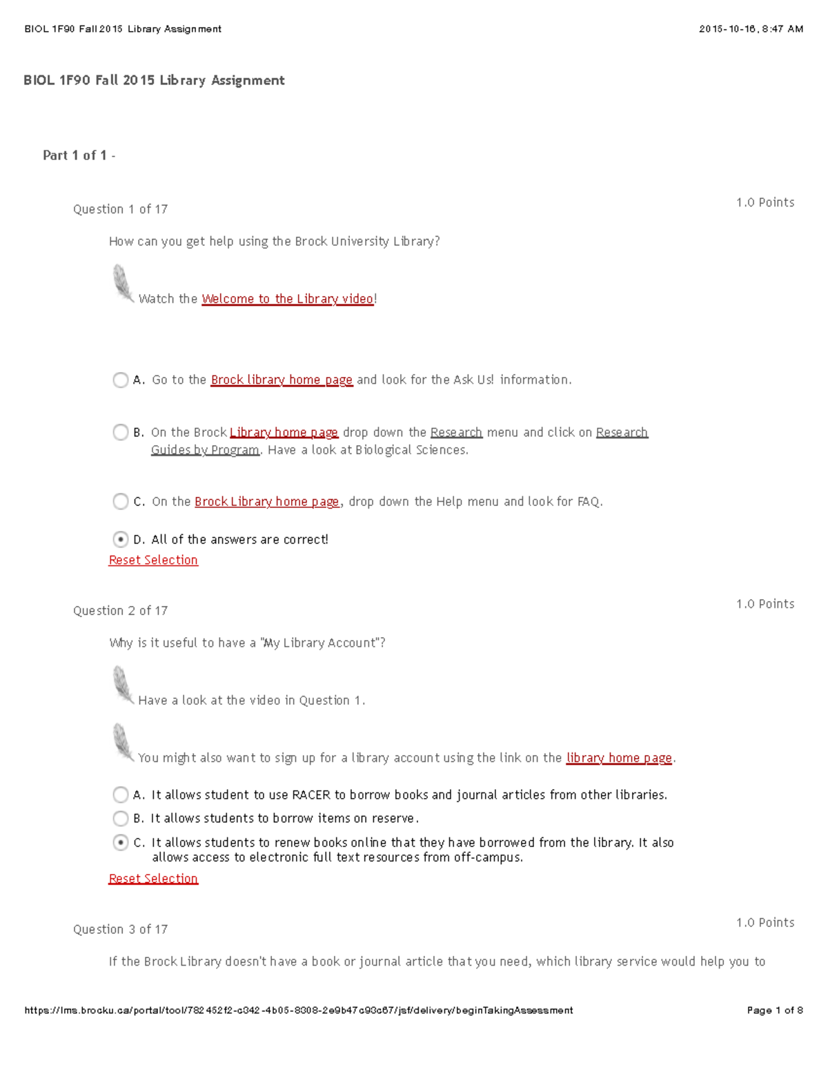 BIOL Library Assignment - BIOL 1F90 Fall 2015 Library Assignment Part 1 ...