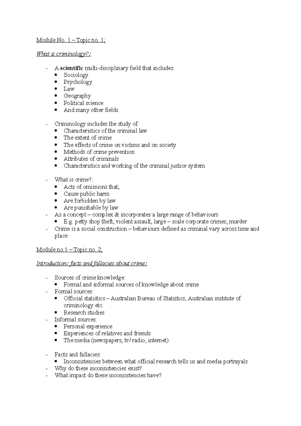 Intro into crim and crim justice lecture notes - Module No. 1 – Topic ...