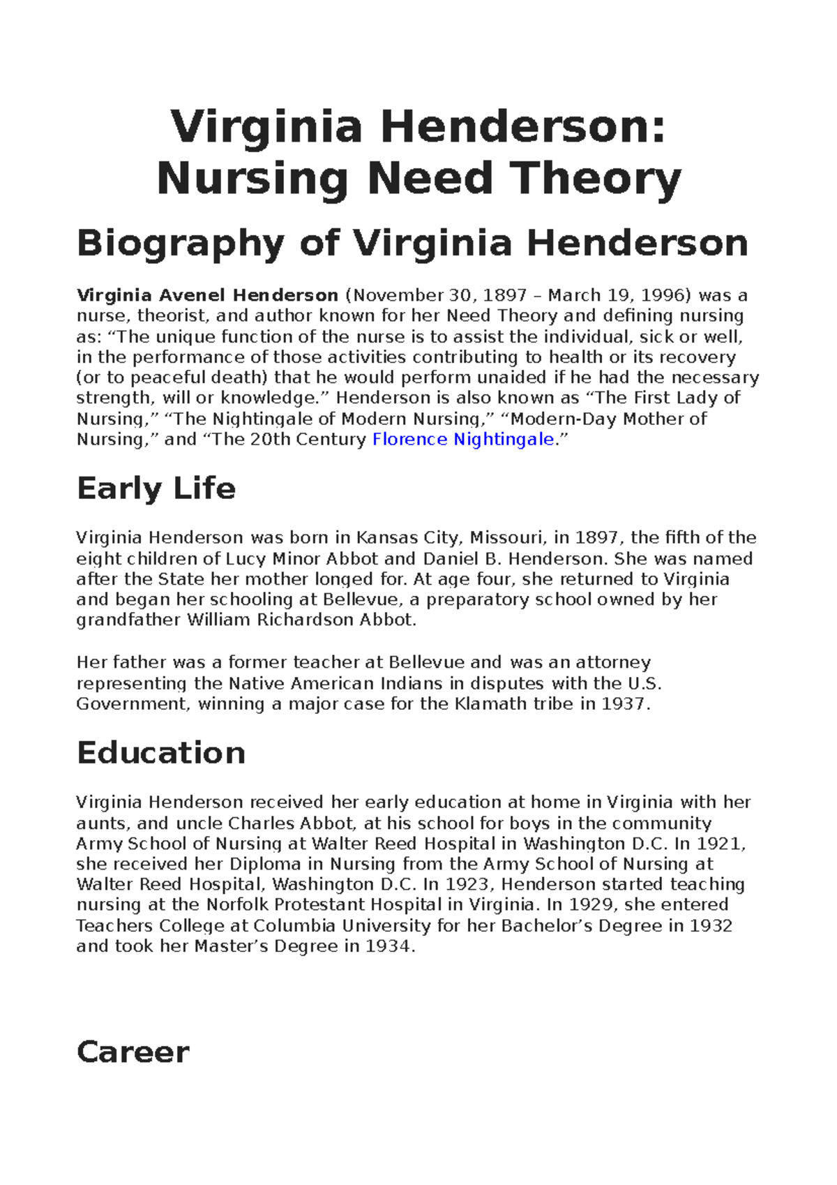Virginia Henderson - Virginia Henderson: Nursing Need Theory Biography ...
