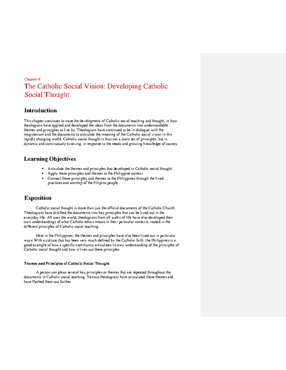 Chapter 6 social issues - Chapter 6 The Catholic Social Vision ...