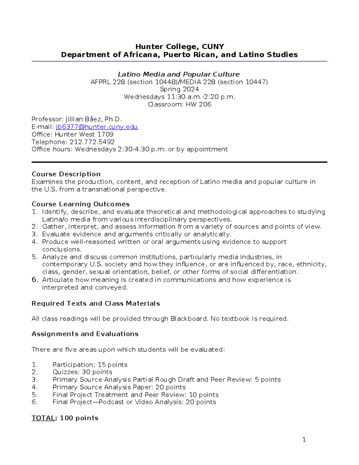 Latinx Media Syllabus SP24 - Hunter College, CUNY Department of ...