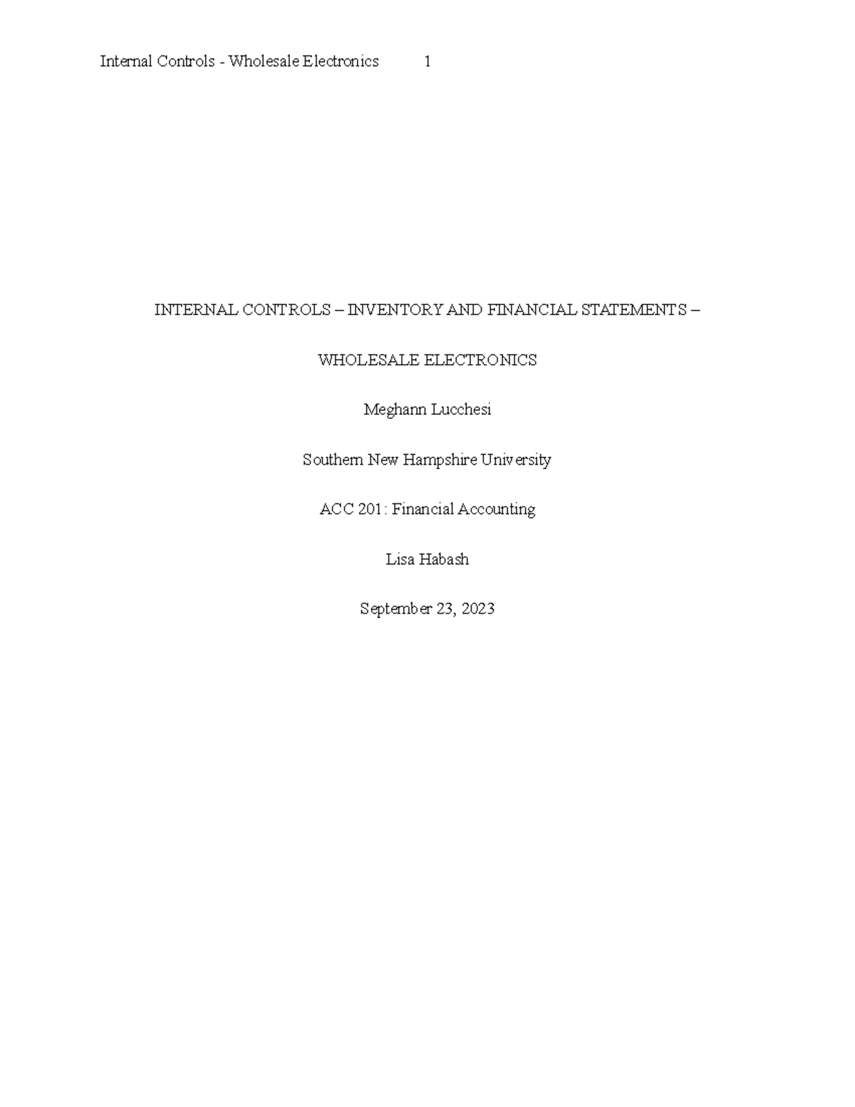 4-1 Assignment Internal Controls - INTERNAL CONTROLS – INVENTORY AND FINANCIAL STATEMENTS ...