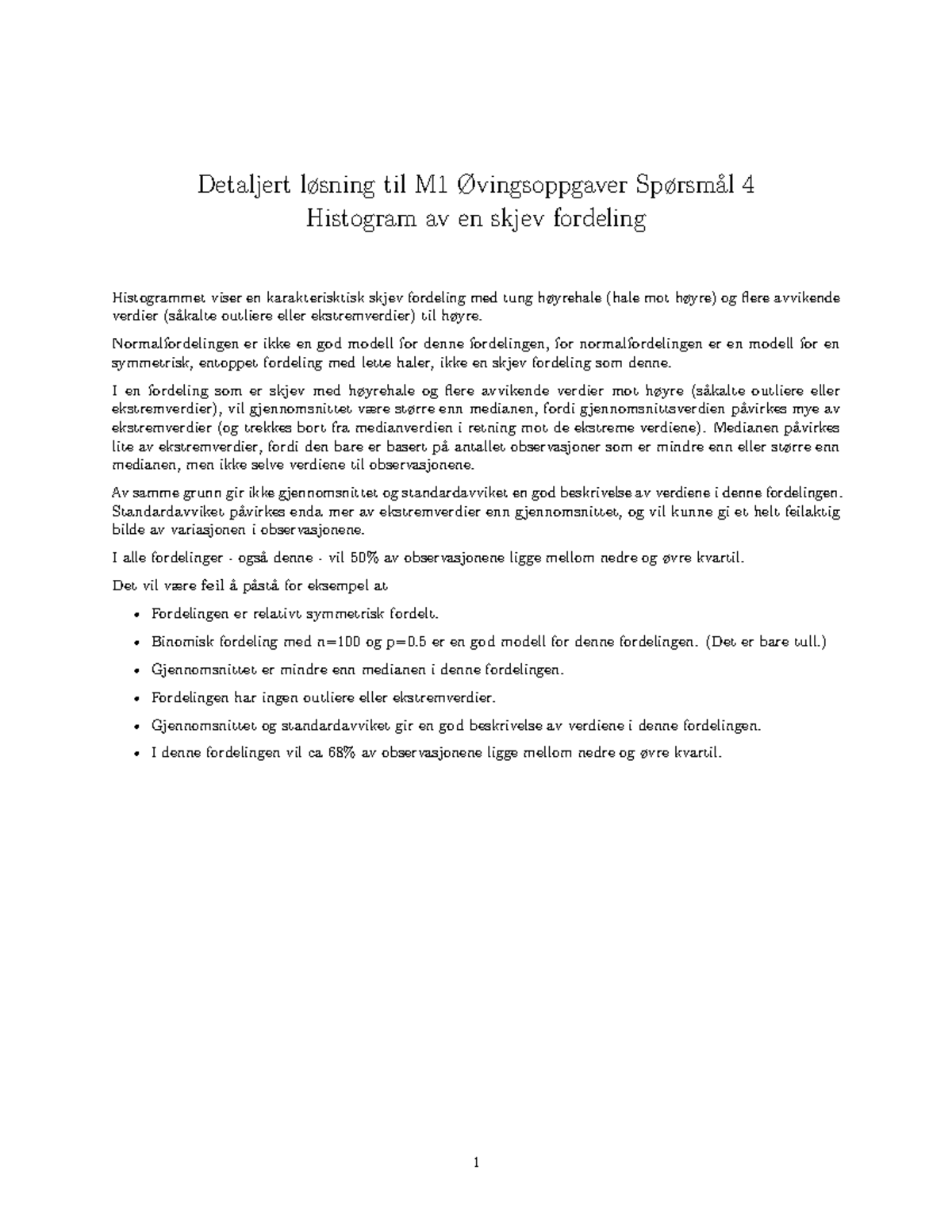 M1 losning deskriptiv statistikk histogram skjev fordeling - Detaljert ...