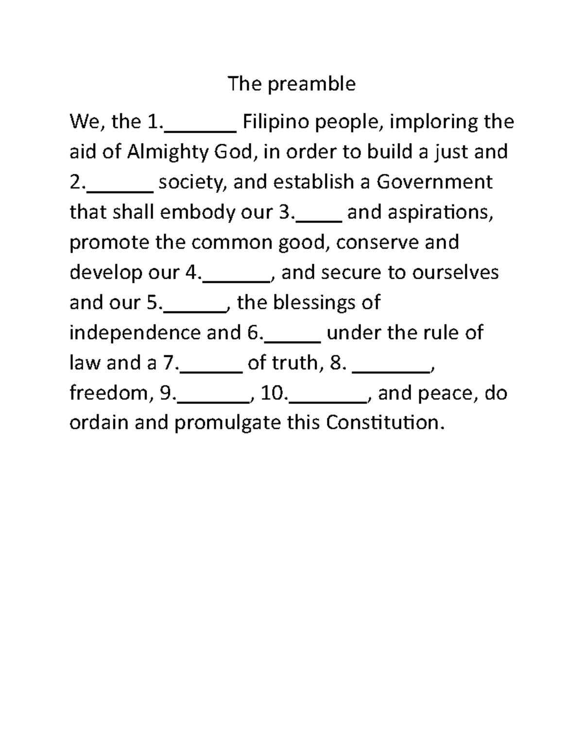 The-preamble - notes - Accountancy - The preamble We, the 1. Filipino ...