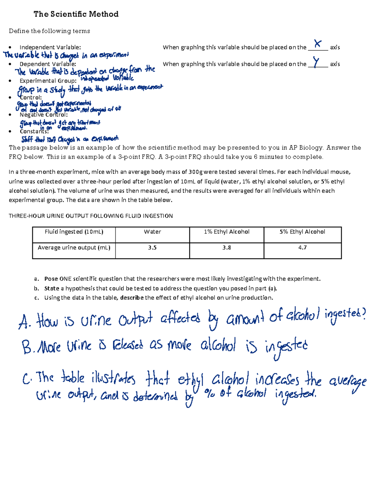 Water and Biochemistry Review - INB 9: The Scientific Method Define the ...
