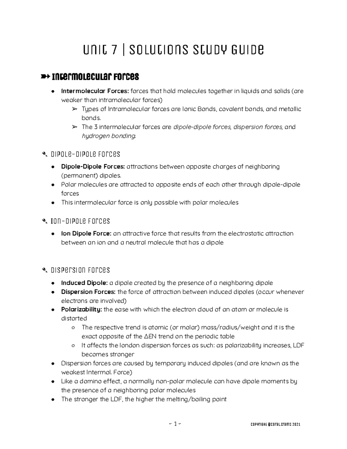 Unit 7 • Solubility Study Guide - Unit 7 | Solutions Study Guide ...