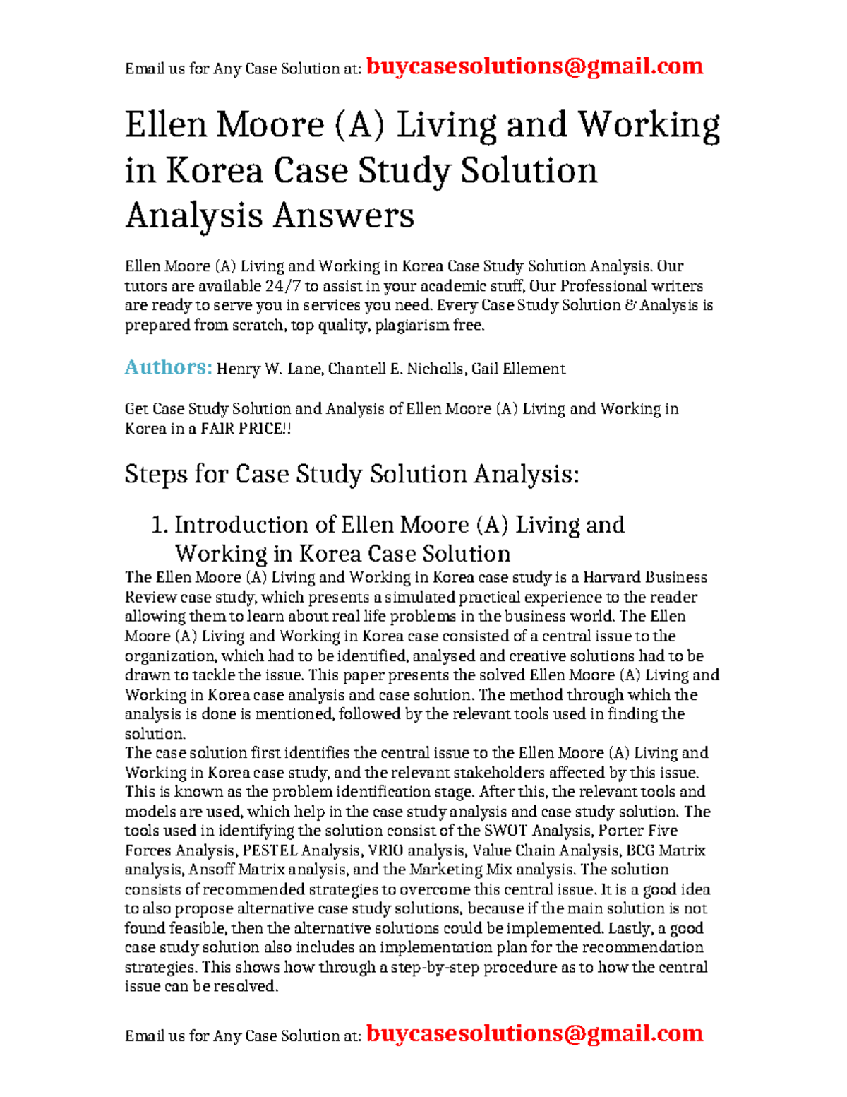 Case Solution Ellen Moore (A) Living and Working in Korea - Ellen Moore ...