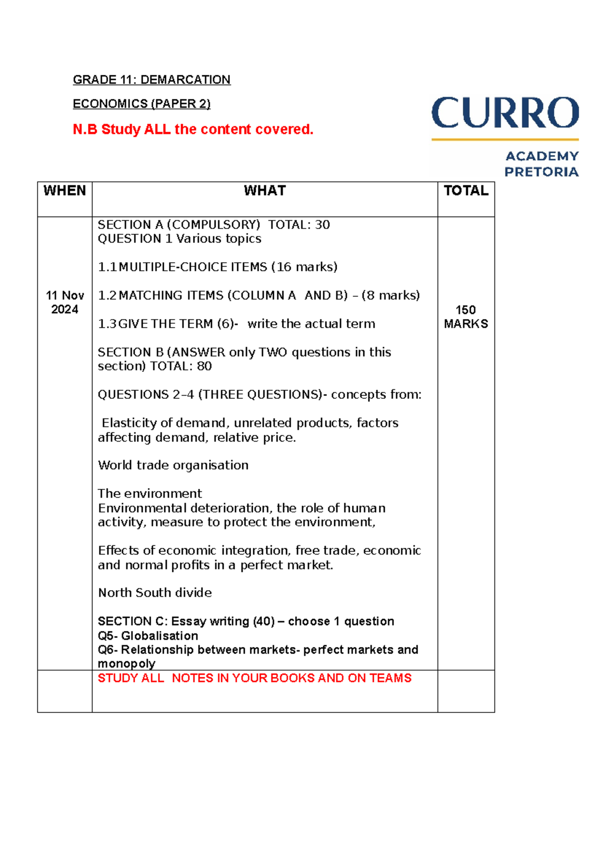 Economics P2 GR 11 NOV Demarcation fn - GRADE 11: DEMARCATION ECONOMICS ...