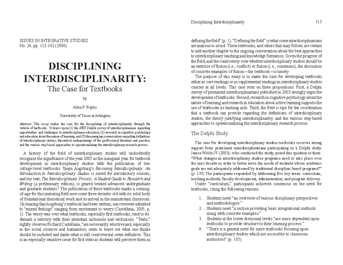 Interdisciplinarity - efwefwef - ISSUES IN INTEGRATIVE STUDIES No. 24 ...