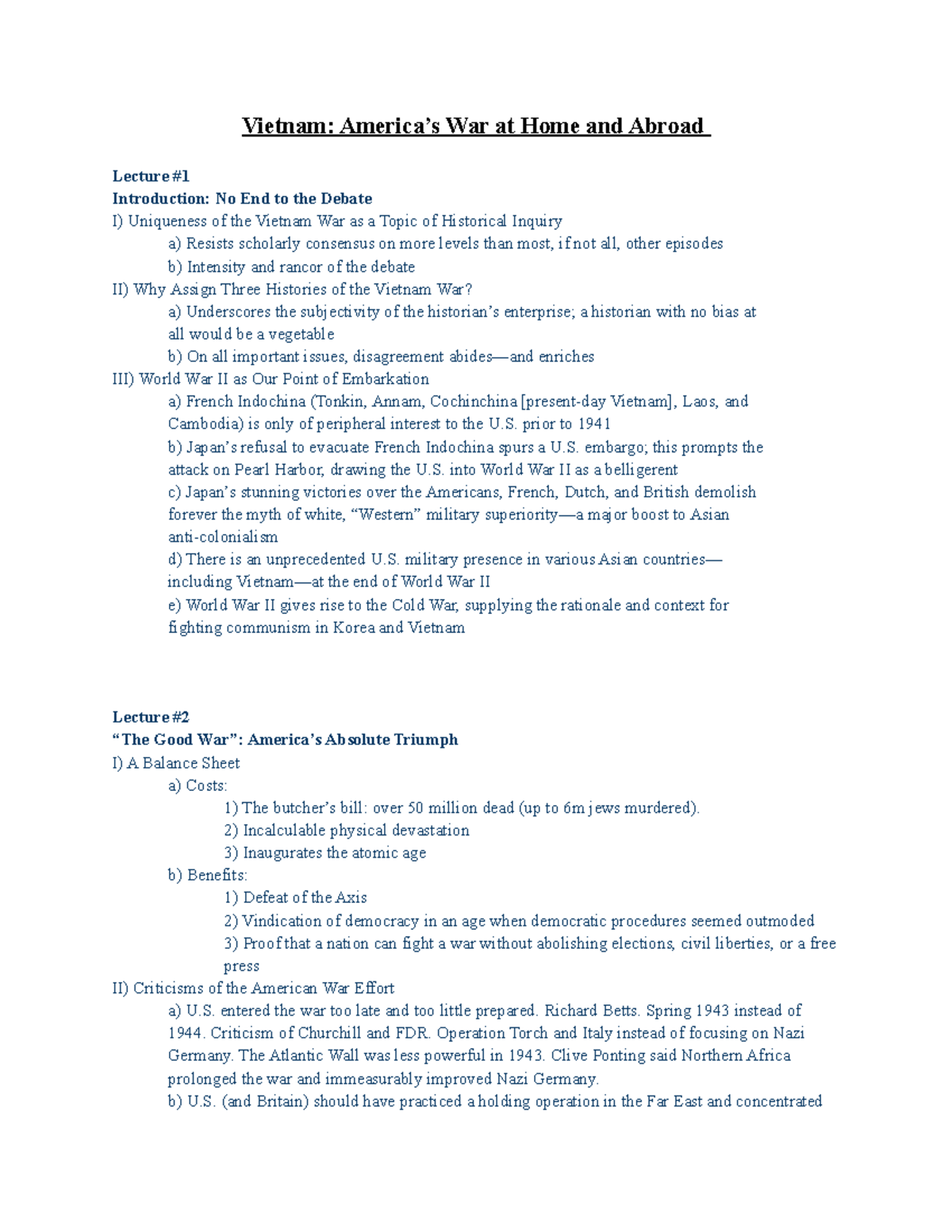 Vietnam - Lecture Notes - Vietnam: America’s War at Home and Abroad ...