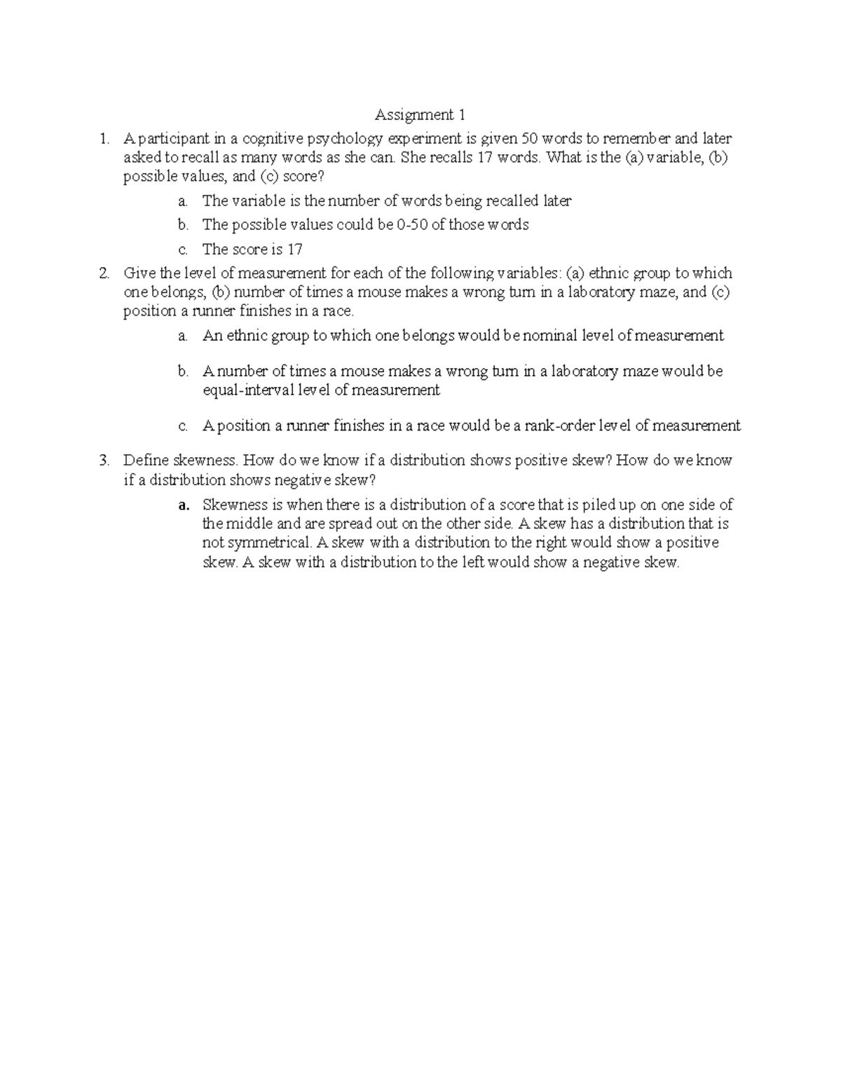 ASSIGNMENT 1.0 BEHAV - Assignment 1 A participant in a cognitive psychology experiment is given ...