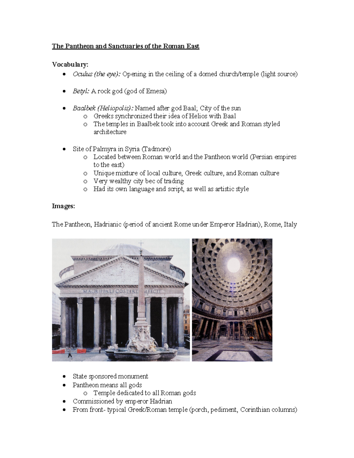 Outline for Quiz 5 - The Pantheon and Sanctuaries of the Roman East ...