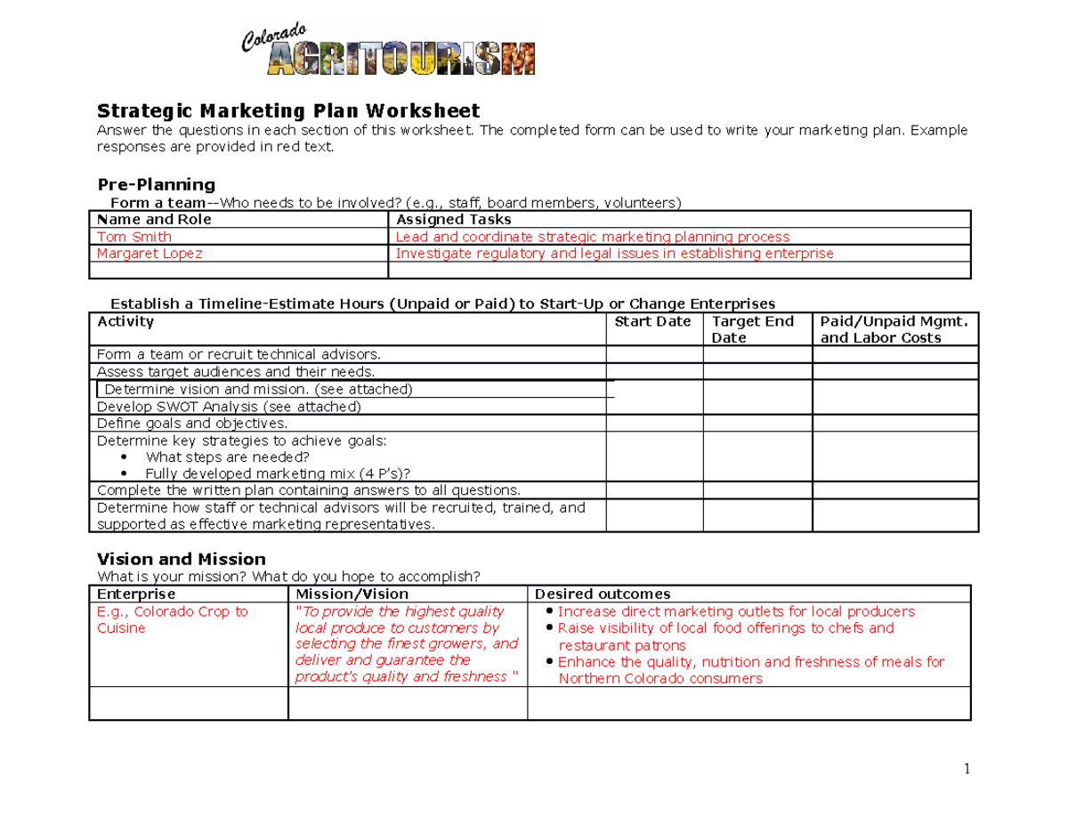 Worksheet 10 Strategic marketing plan - Strategic Marketing Plan ...