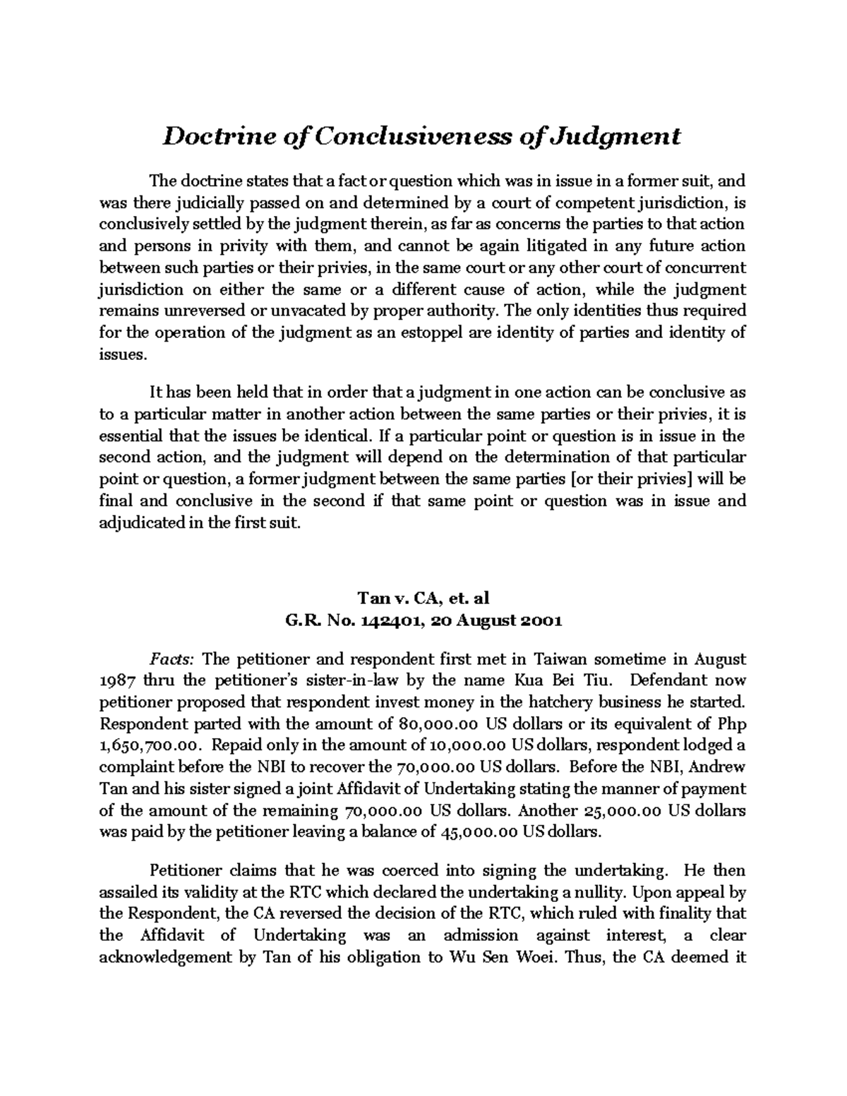 Case Digest 1 (Res ipso liquitur) - Doctrine of Conclusiveness of ...