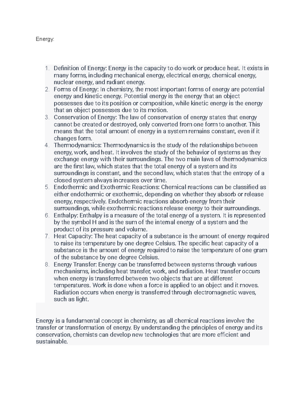 notes on Energy - Energy: Definition of Energy: Energy is the capacity ...