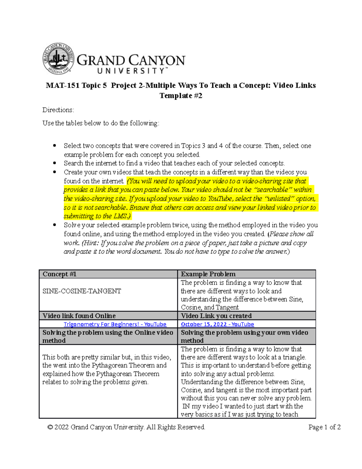 MAT-151-T5-Project 2-Multiple Ways To Teach a Concept Video Links ...