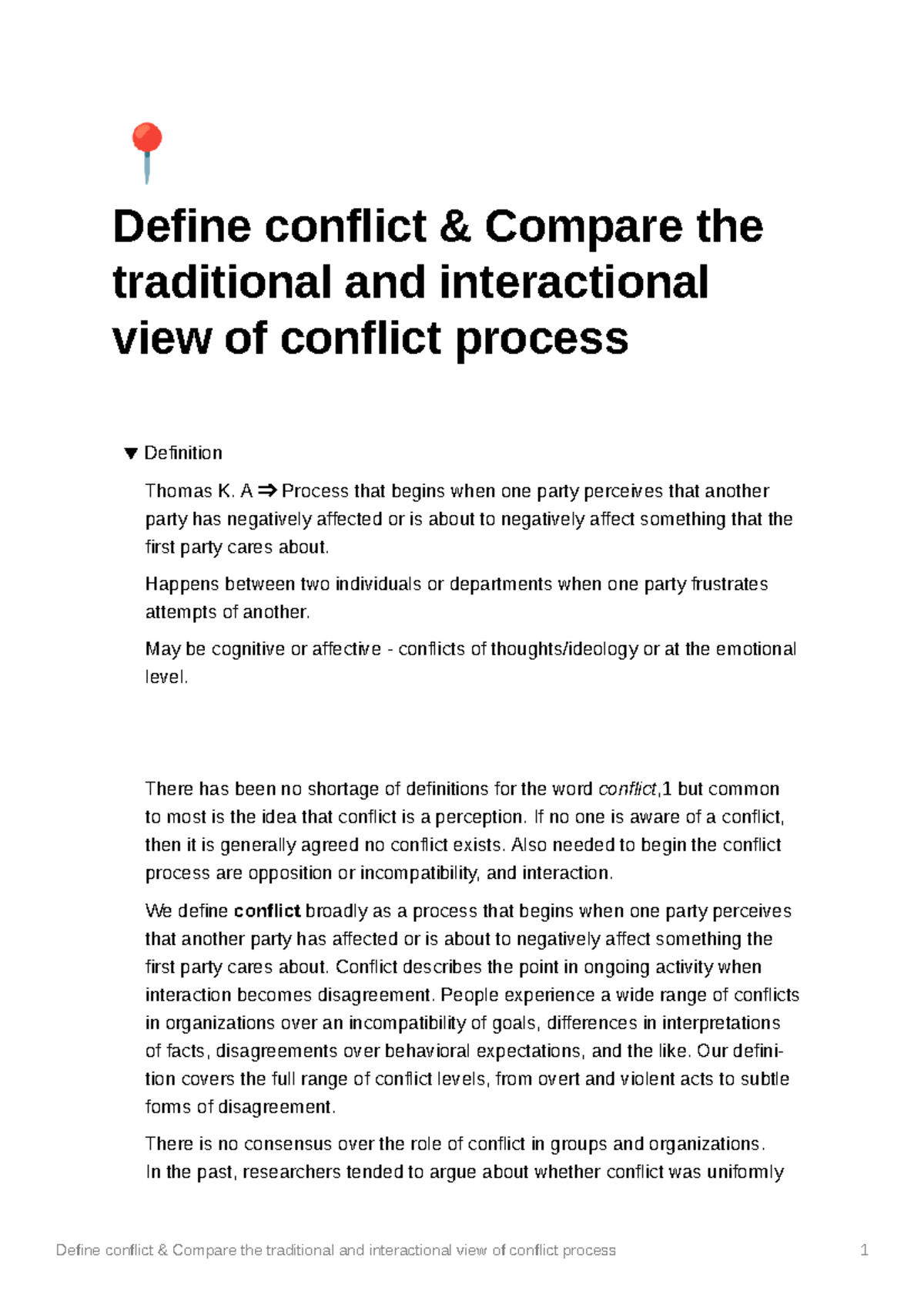 Define conflict Compare the traditional and interactional view of ...