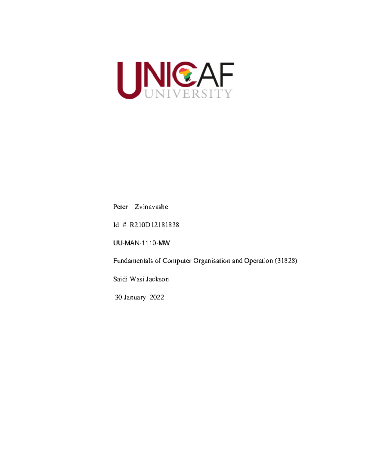 Management Module 5 Assign 1 PDF - Peter Zvinavashe Id # R210D UU-MAN-1110-MW Fundamentals of ...