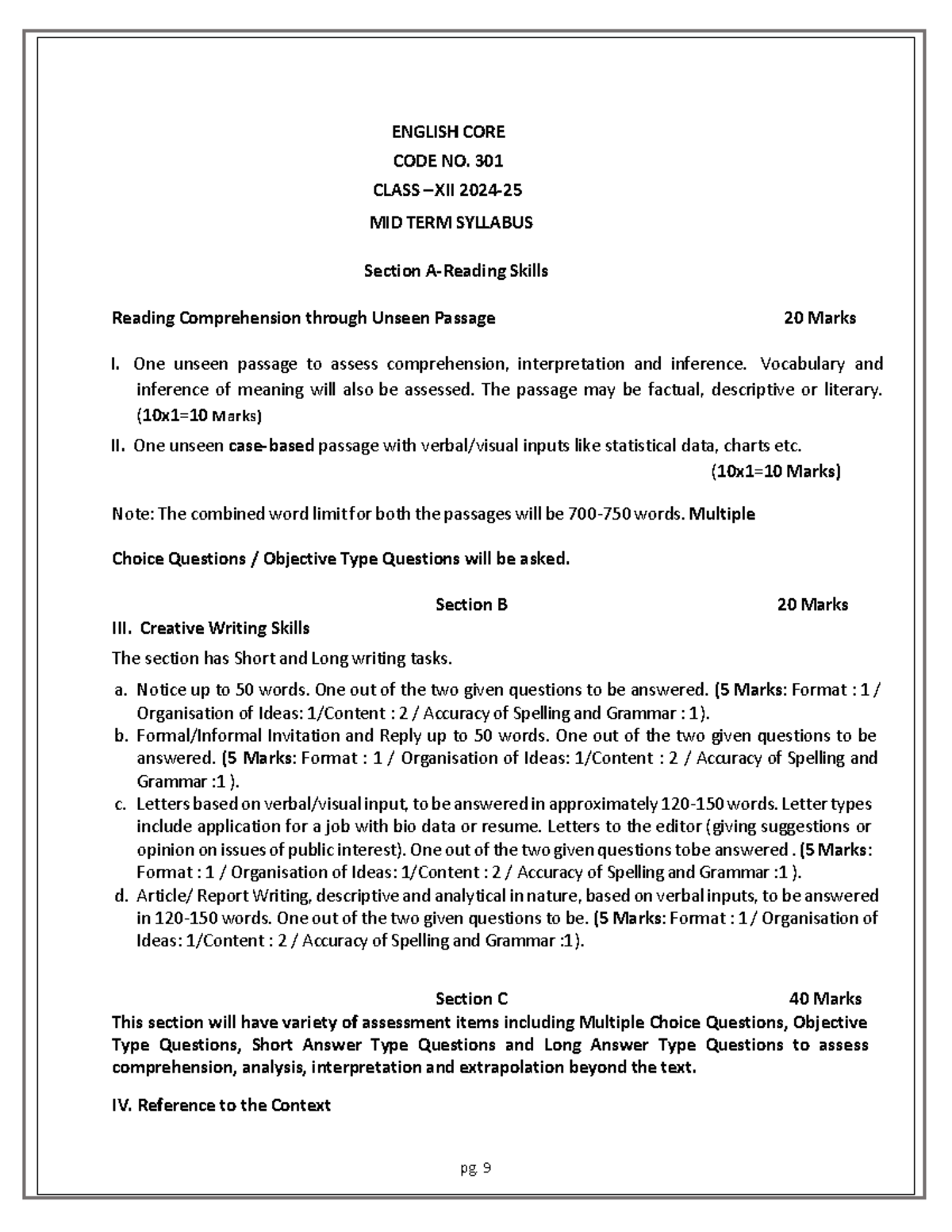 Xii-englishcore - very nice upload - ENGLISH CORE CODE NO. 301 MID TERM ...