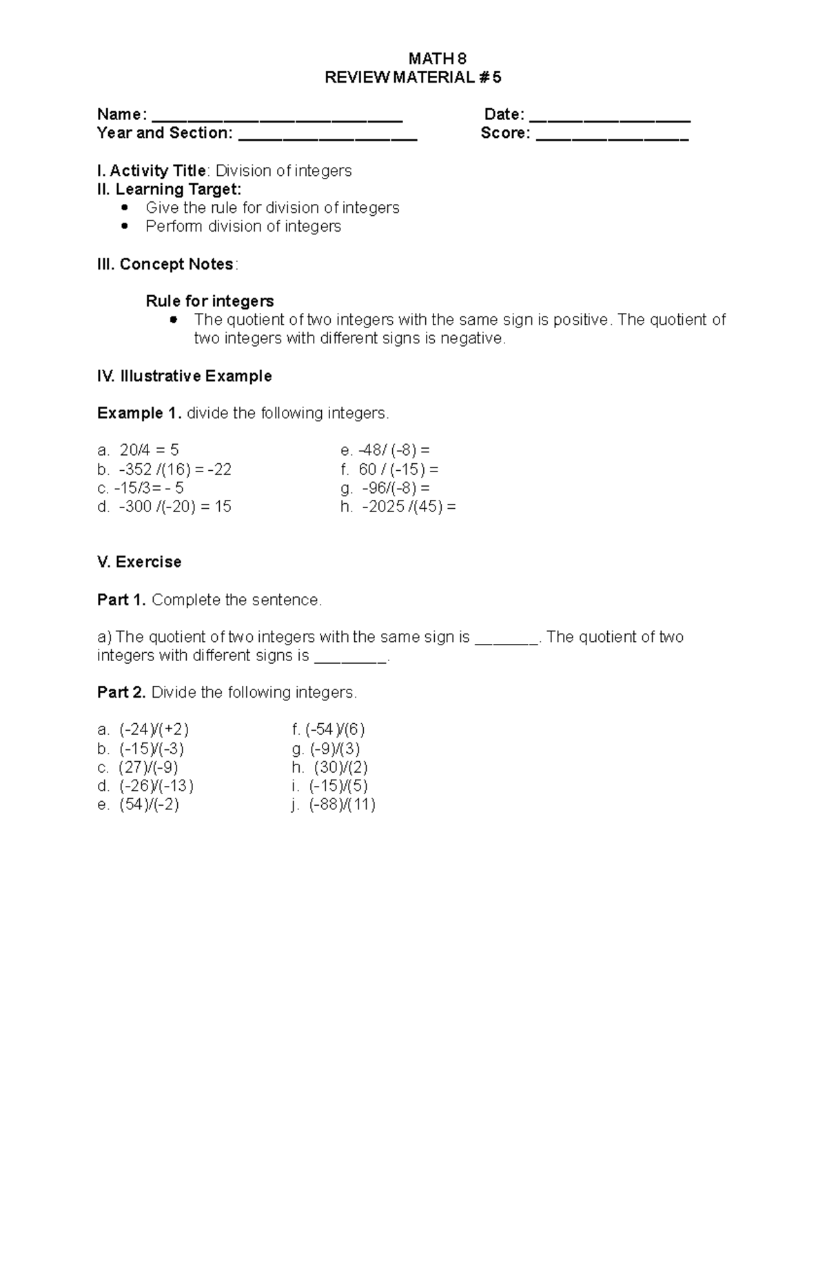 Refresher- Material Grade-8- Mathematics-5-6 - MATH 8 REVIEW MATERIAL ...