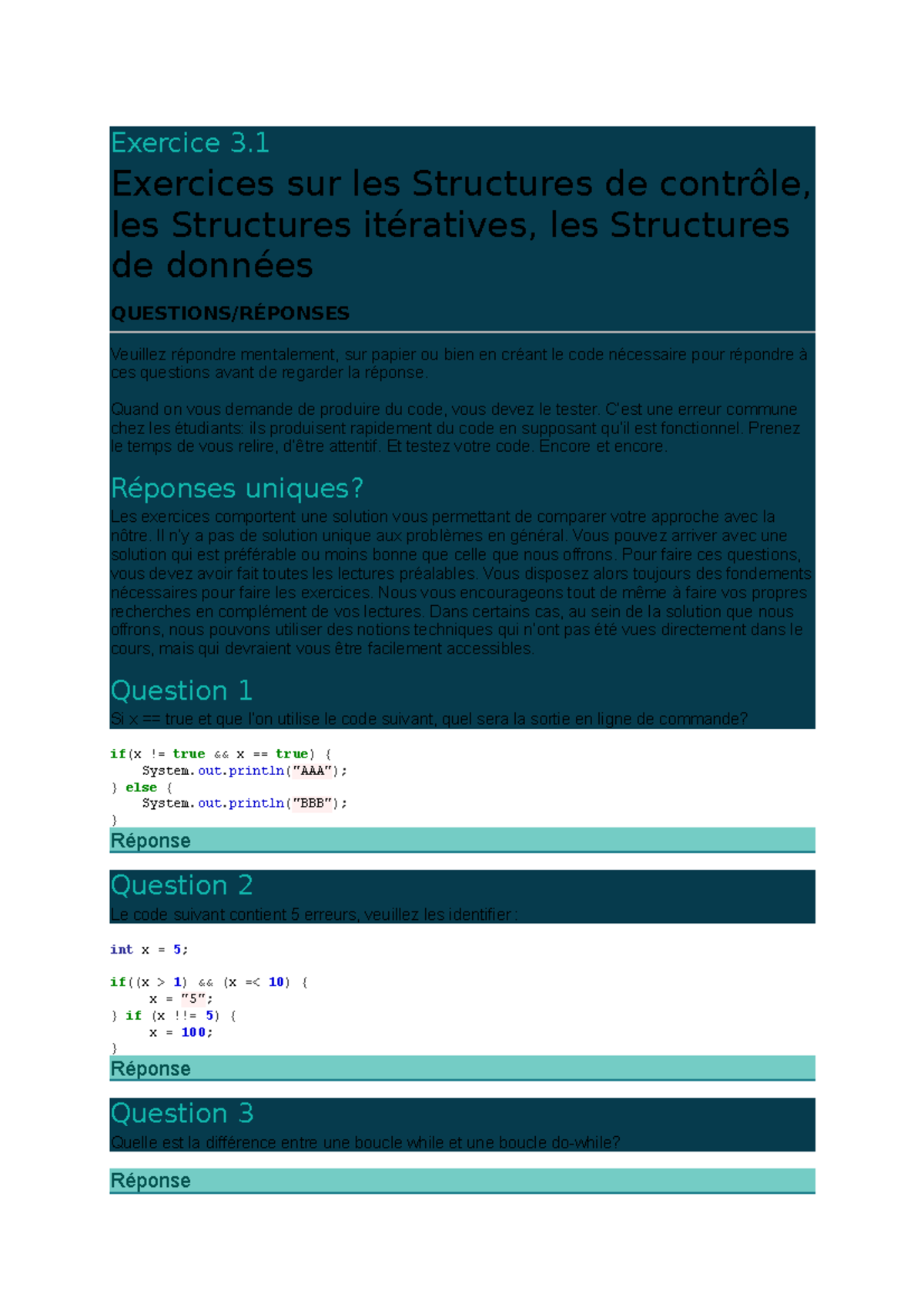 Exercice 3 - ZZZ - Exercice 3. Exercices sur les Structures de contrôle ...