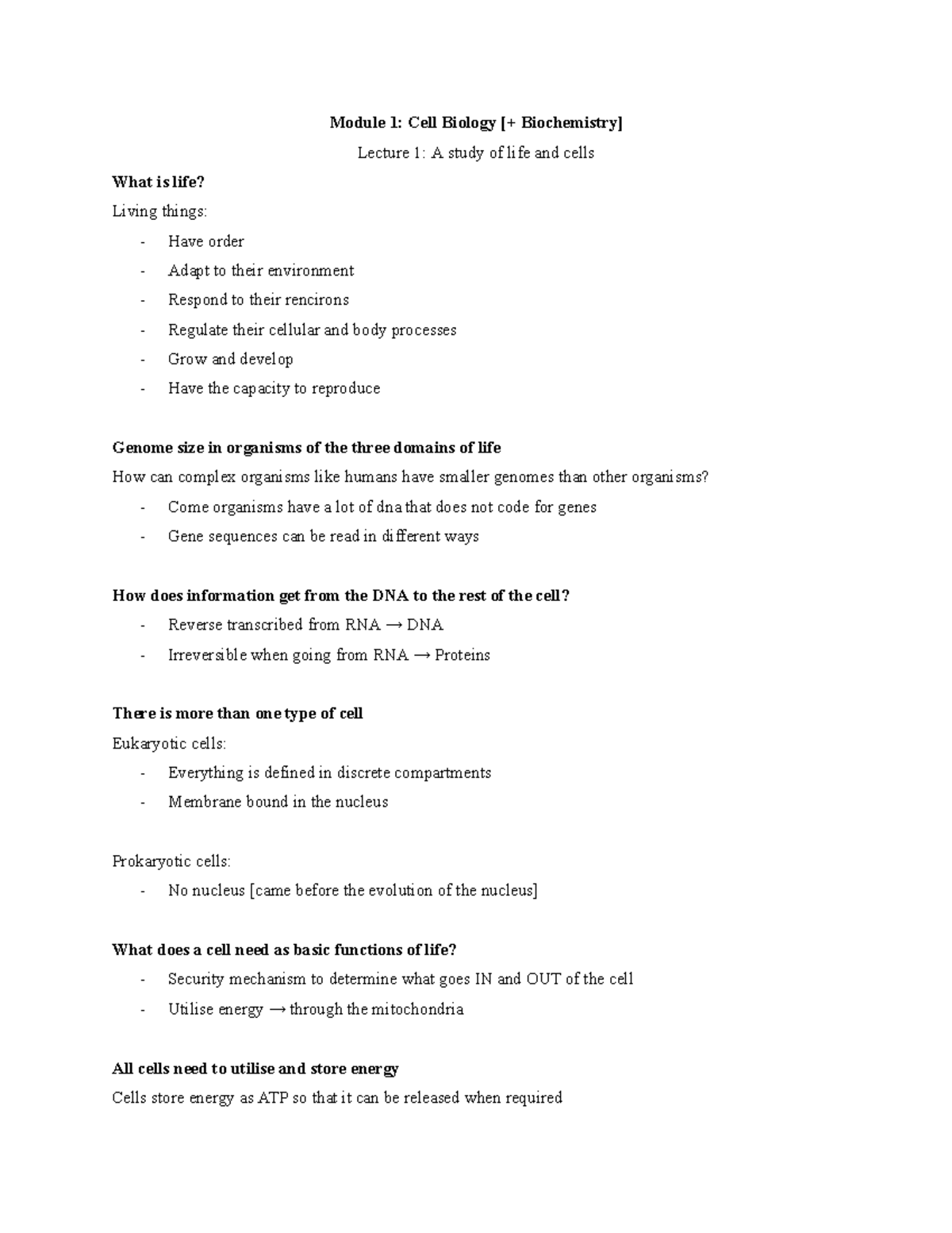 Biology Module 1 - Module 1: Cell Biology [+ Biochemistry] Lecture 1: A study of life and cells ...