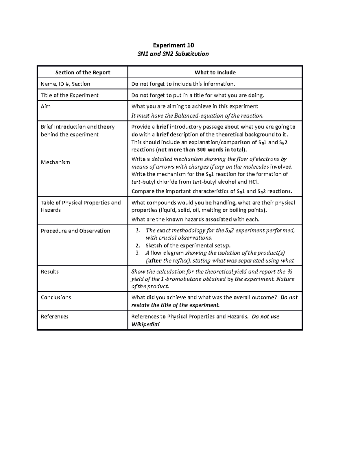 Lab 10 Grading Scheme - Experiment 10 SN1 and SN2 Substitution Section ...