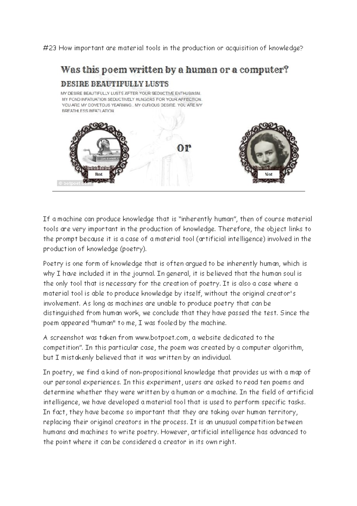 Journal #2 - #23 How important are material tools in the production or ...