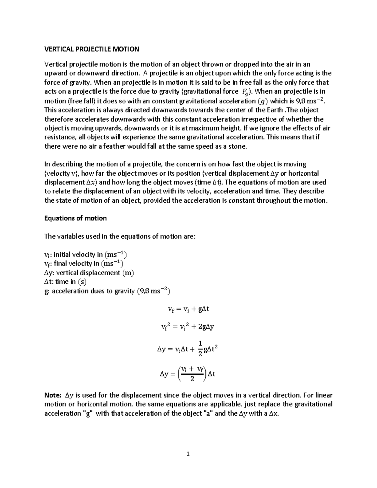 Topic 2-Vertical Projectile Motion - VERTICAL PROJECTILE MOTION ...