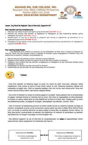 Quarter 2- Lesson 1 - Edukasyon sa Pagpapakatao Learning module - Lesson 1 (Week 1 and 2 ): Ang ...