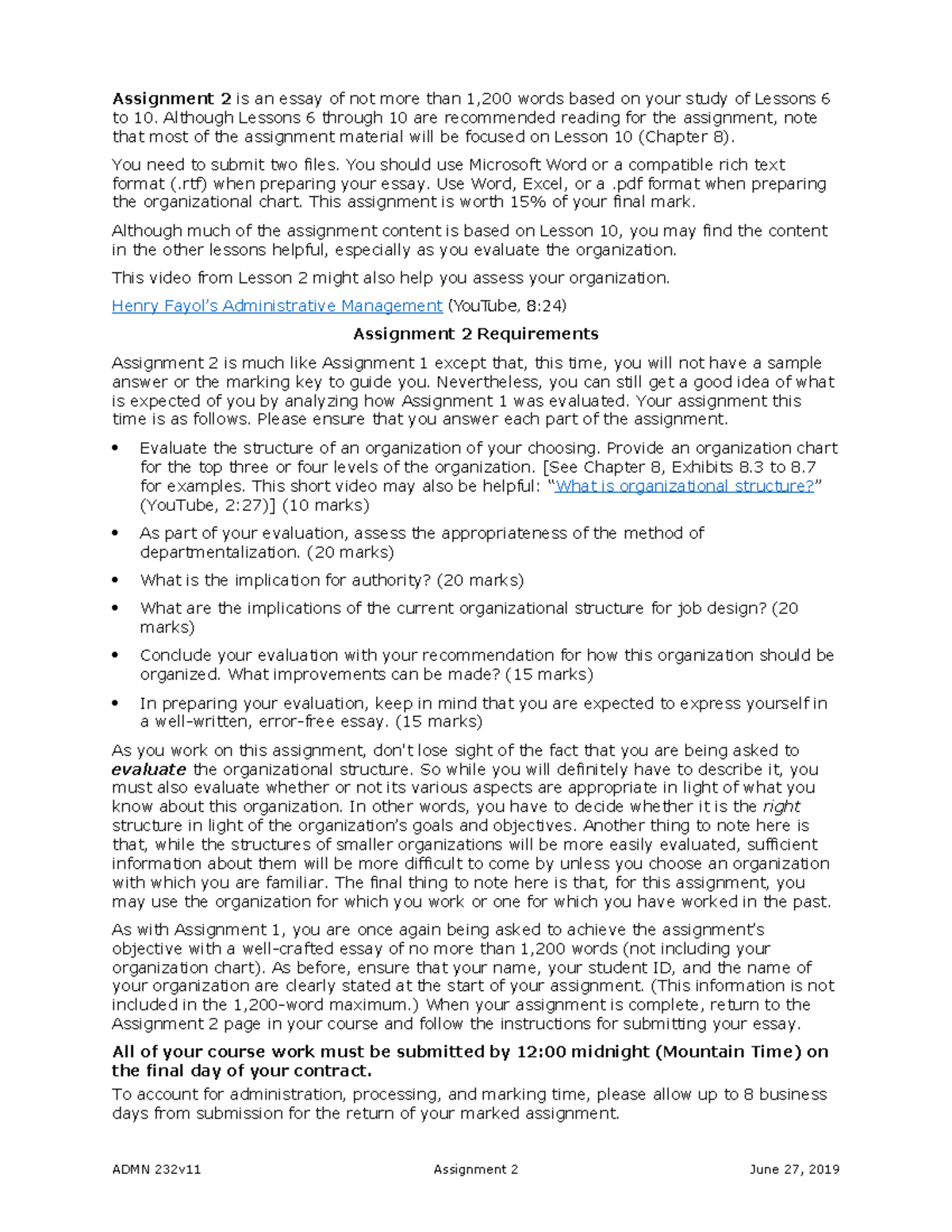 ADMN 232 v11 Assignment 2 - Admn 232 - AU - Studocu