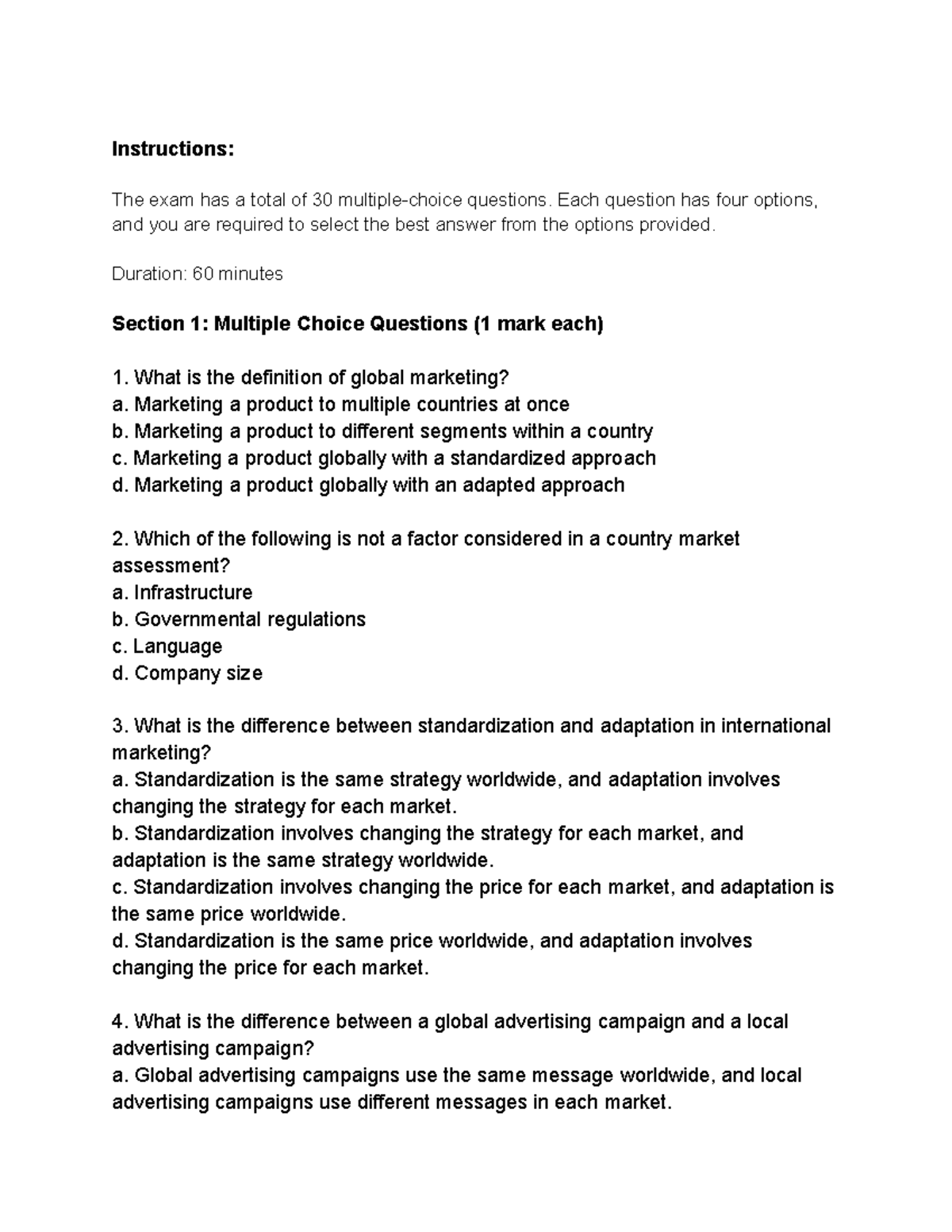 Canadian Test of Cognitive Skills (CTCS) for the course Global ...