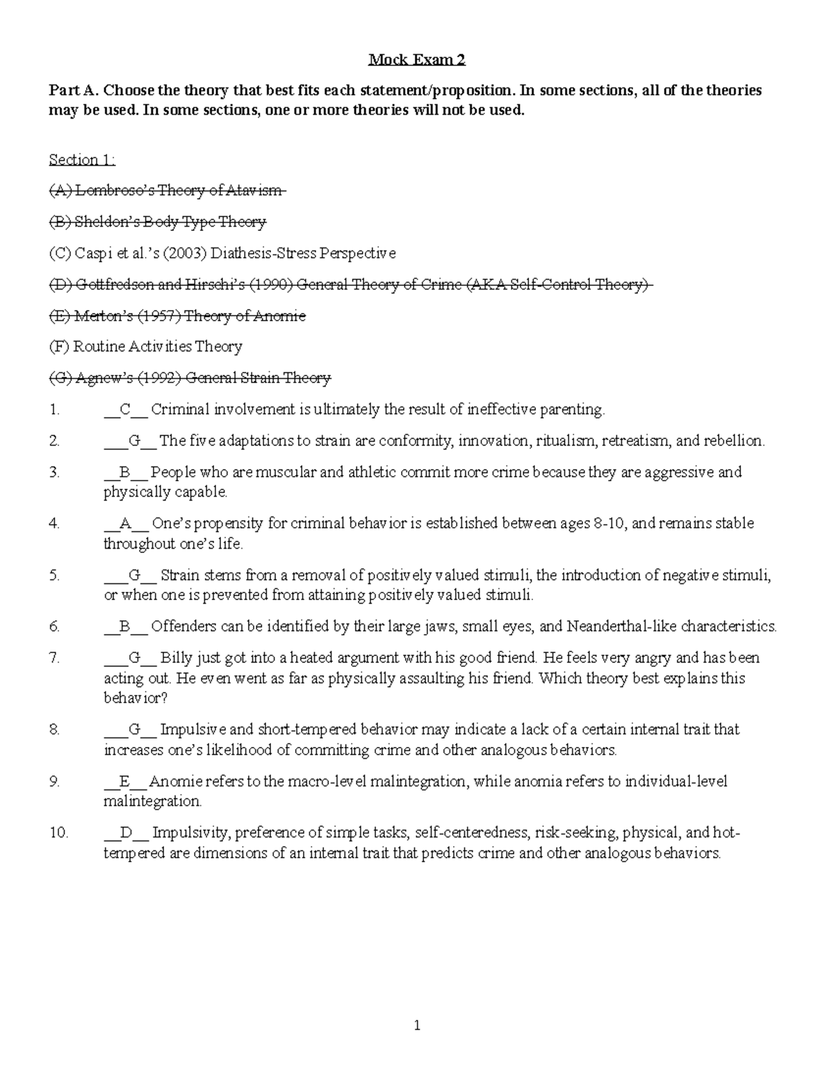 Mock Exam 2 - practice exam - Mock Exam 2 Part A. Choose the theory ...
