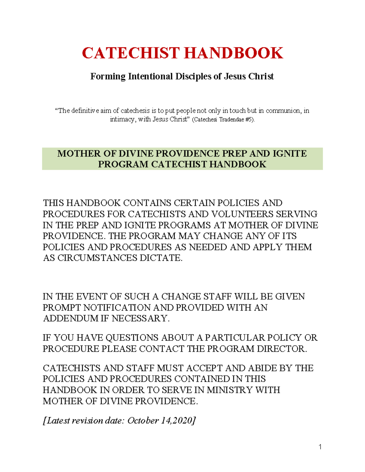 Catechist Guidebook 2020 2021 - CATECHIST HANDBOOK Forming Intentional ...