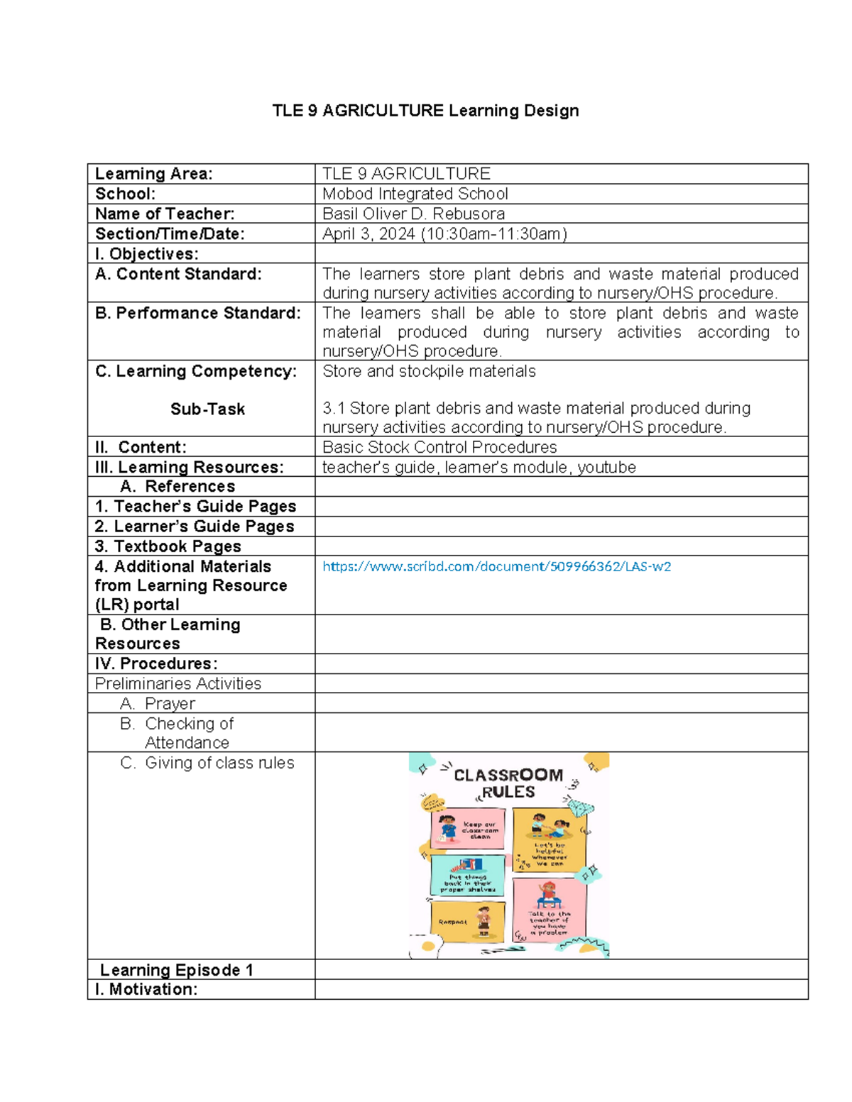 AGRICULTURE 9-10 - TLE 9 AGRICULTURE Learning Design Learning Area: TLE ...