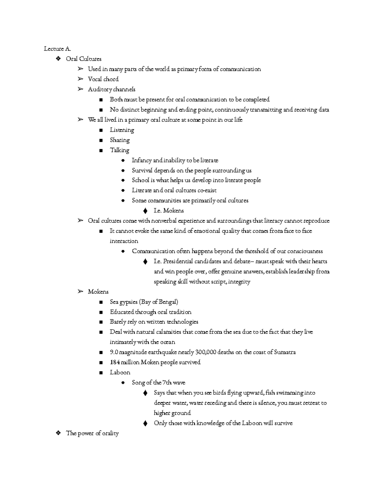 Primary Orality and Oral Cultures - Lecture A. Oral Cultures Used in ...