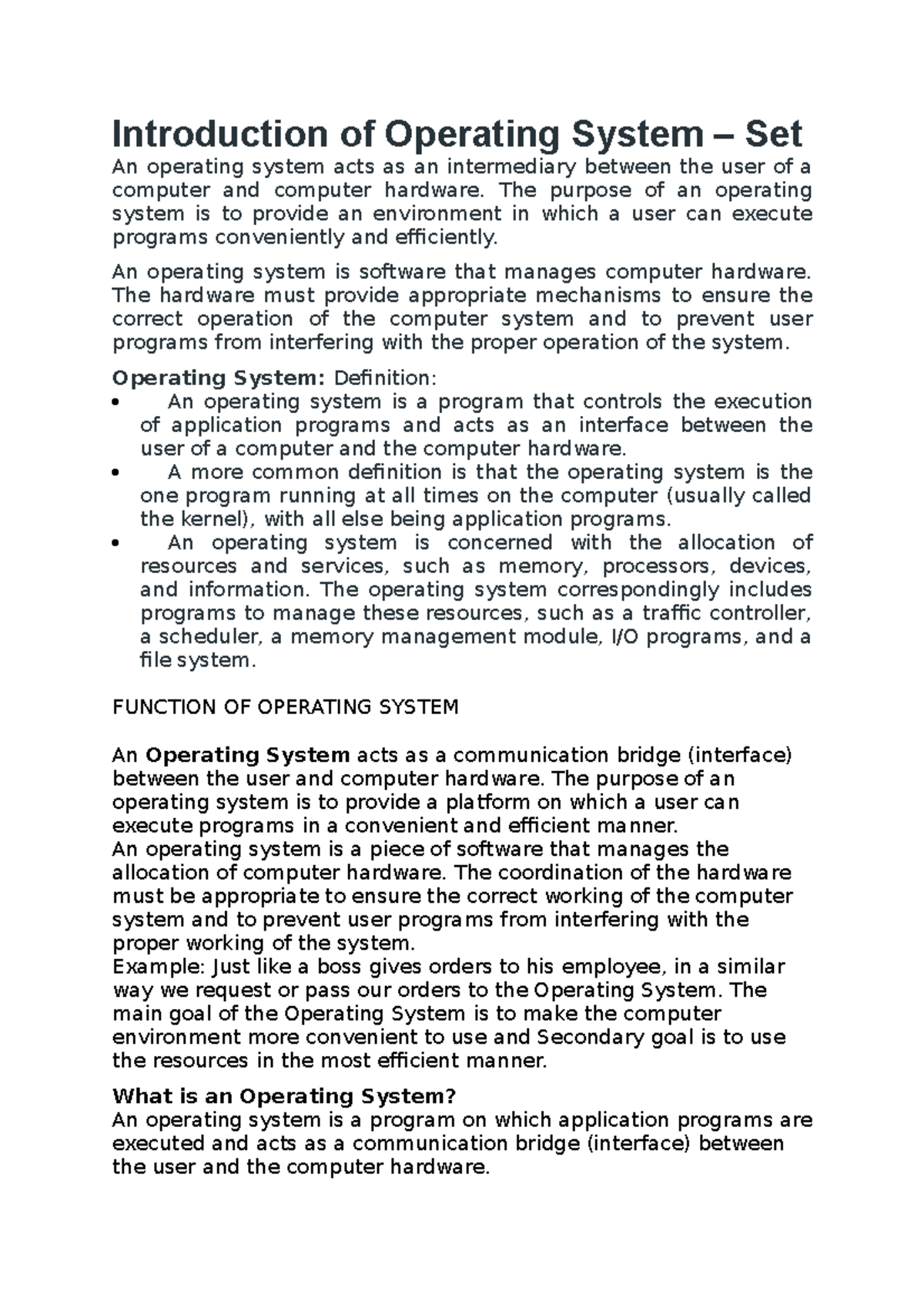 DOS 1 TO 5 Units Notes - Introduction of Operating System – Set An ...