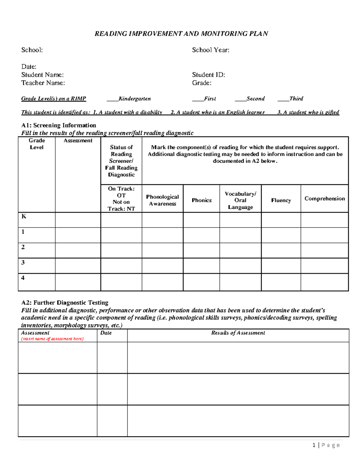 Reading improvement and monitoring plan-2016 update - READING ...