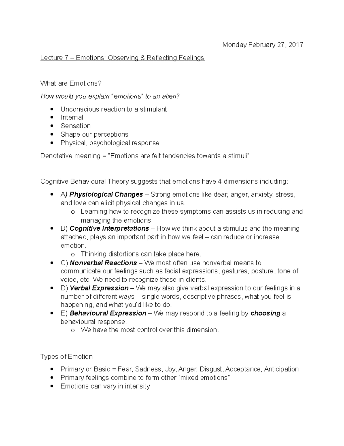 Lecture 7 - Emotions - Observing & Reflecting Feelings - Monday ...