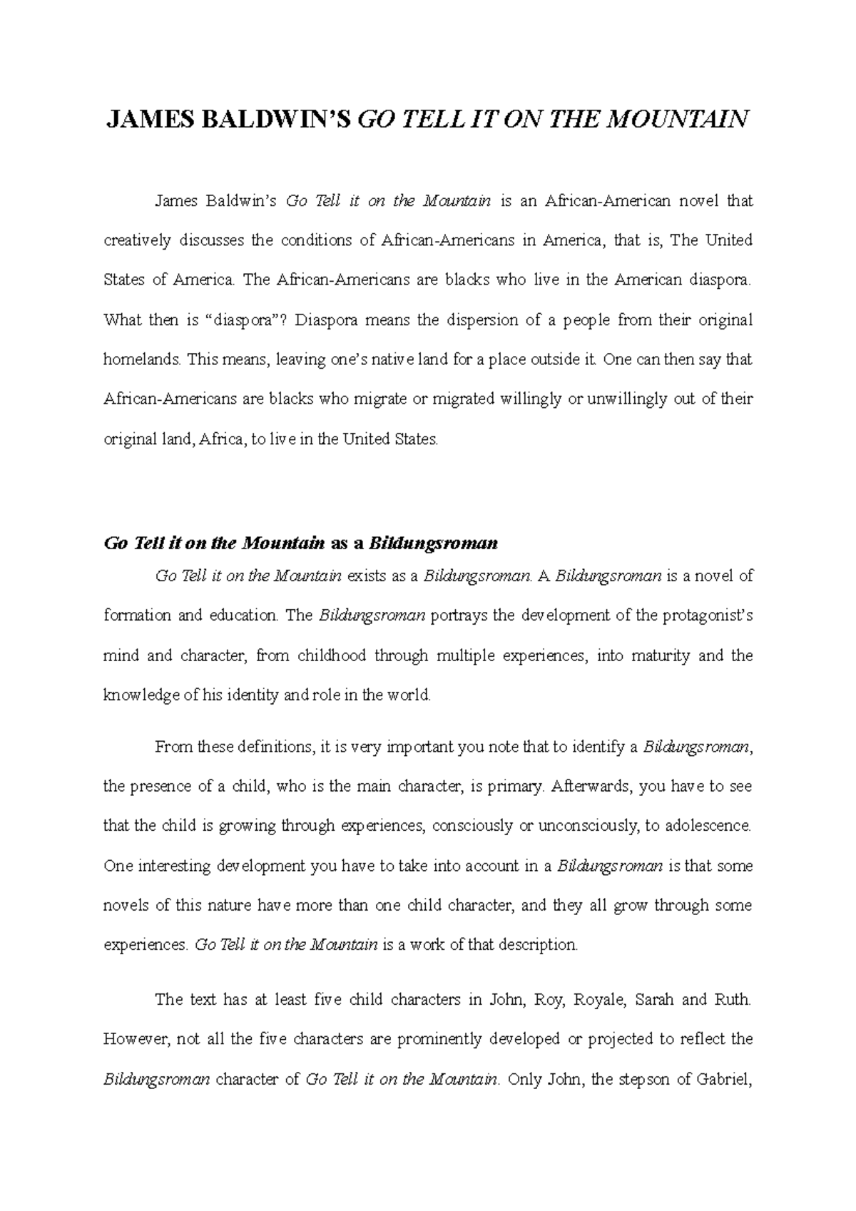 Notes on Go Tell it on the Mountain - JAMES BALDWIN’S GO TELL IT ON THE ...