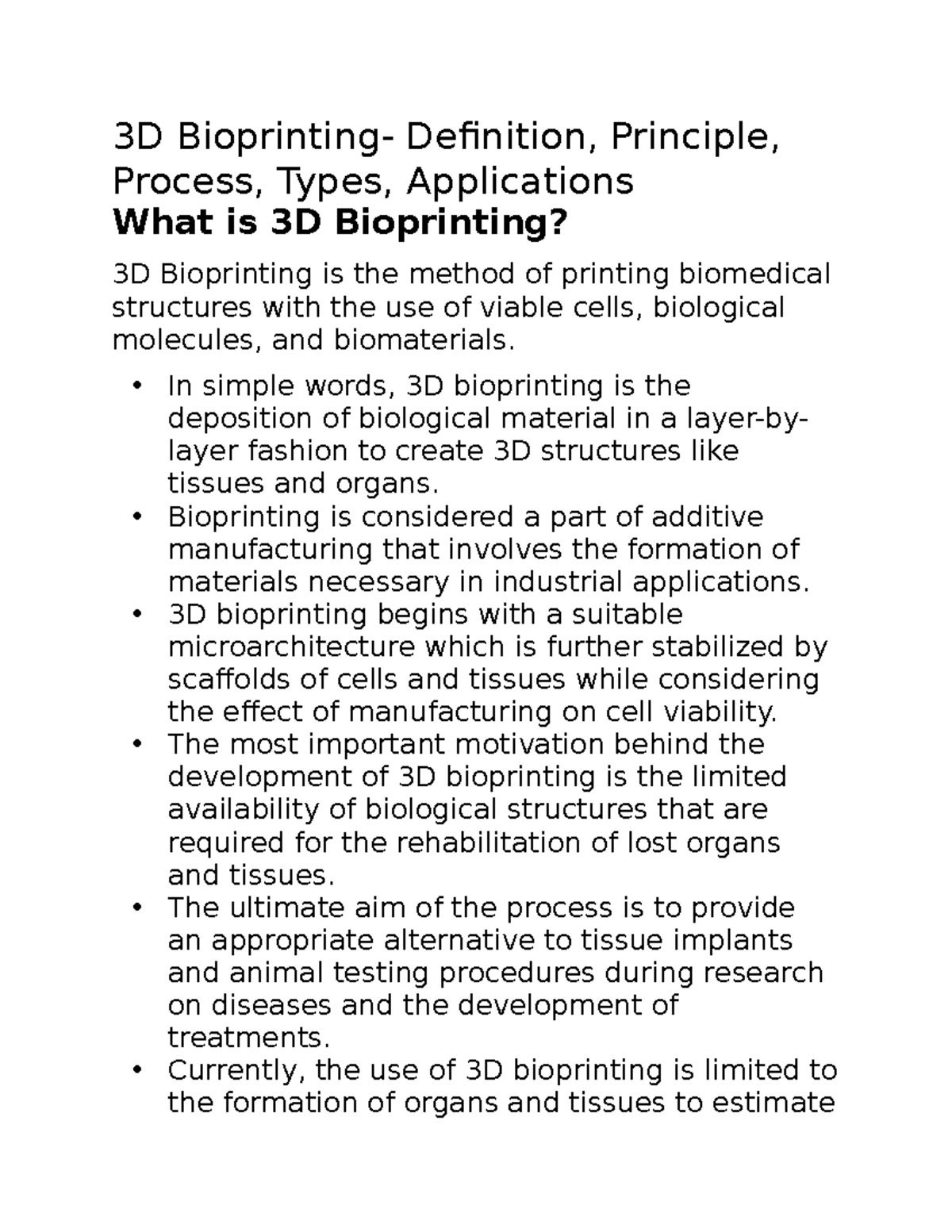 Bio 1 - Notes - 3D Bioprinting- Definition, Principle, Process, Types ...