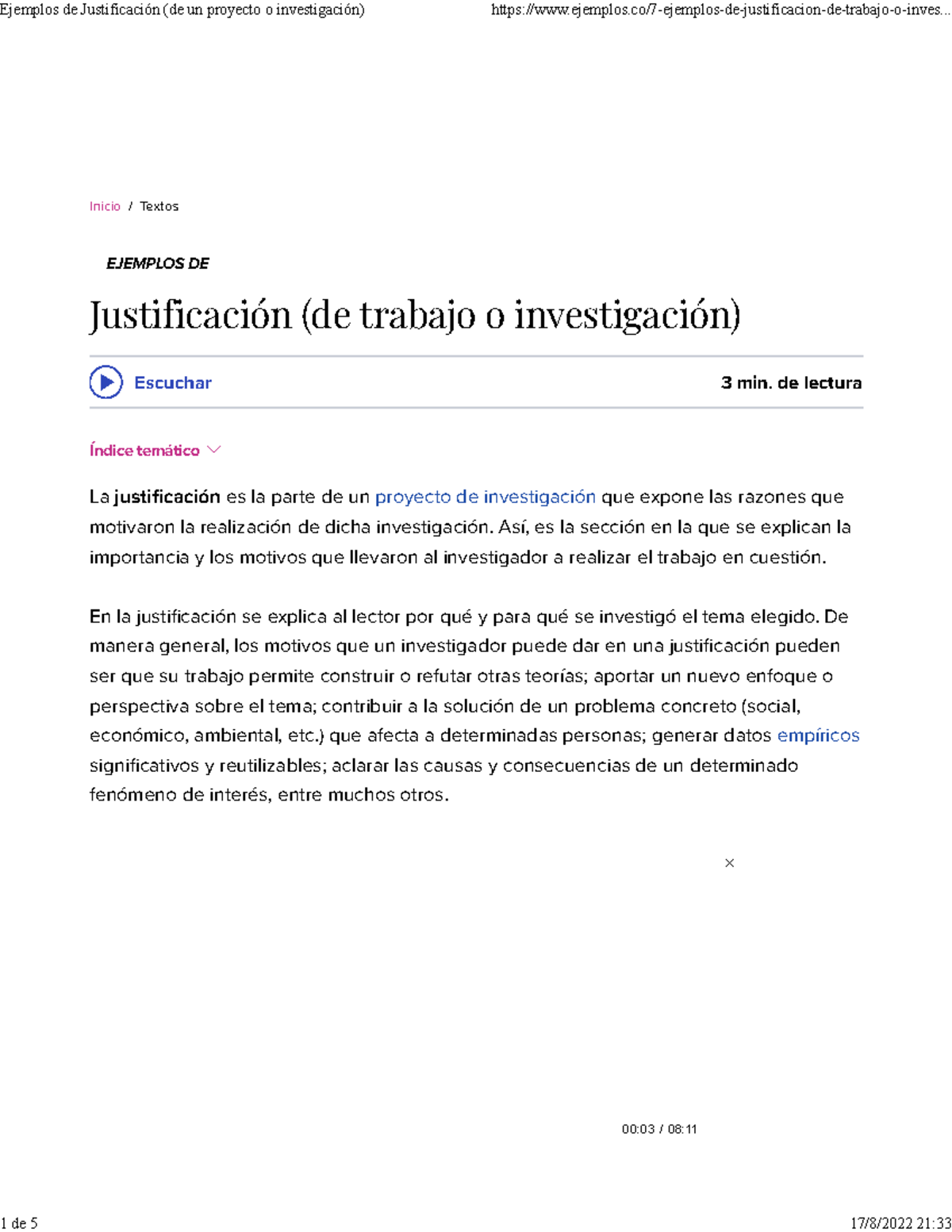 Ejemplos de Justificación (de un proyecto o investigación) - Inicio ...