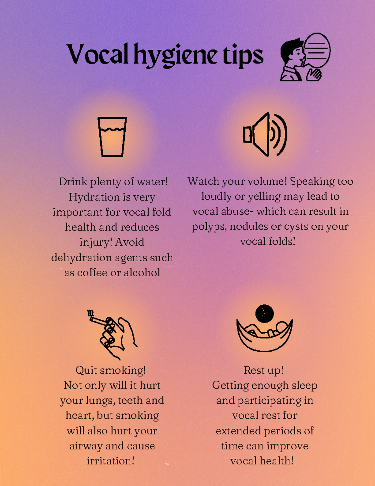 Vocal hygiene tips - Drink plenty of water! Hydration is very important ...