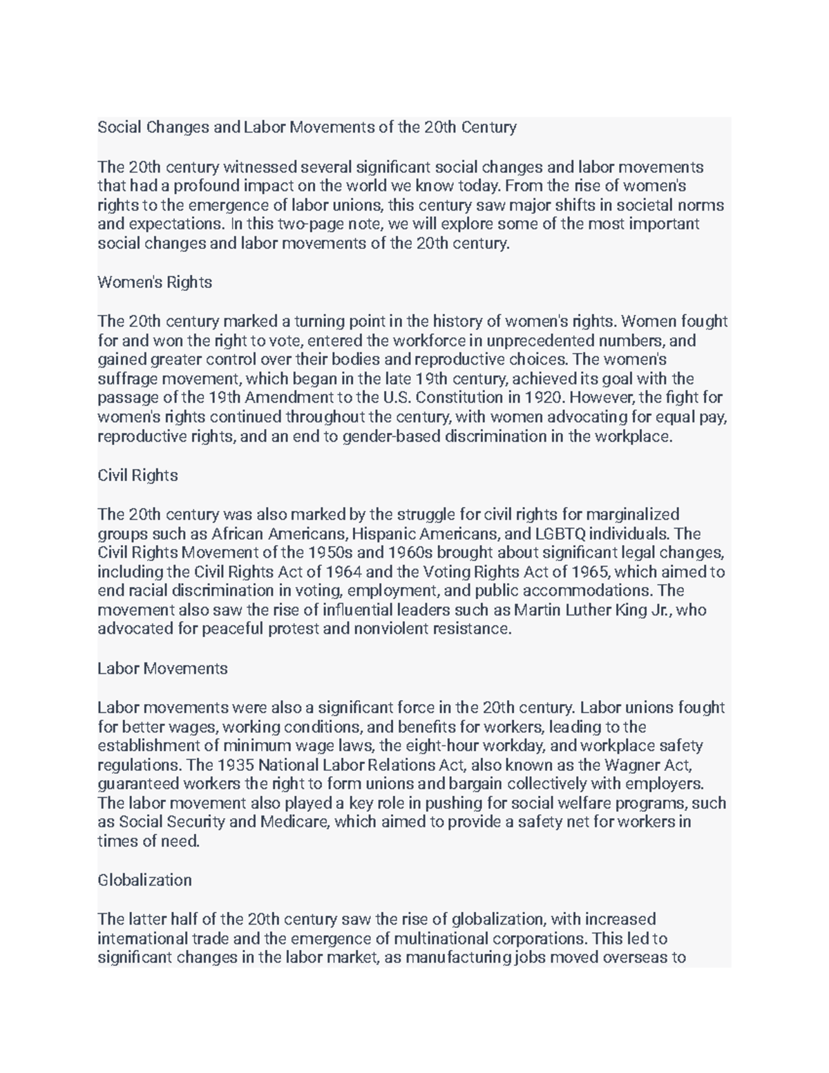 Social Changes and Labor Movements of the 20th Century - From the rise ...