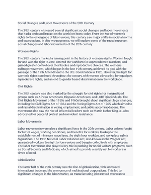 Social Changes and Labor Movements of the 20th Century - From the ...