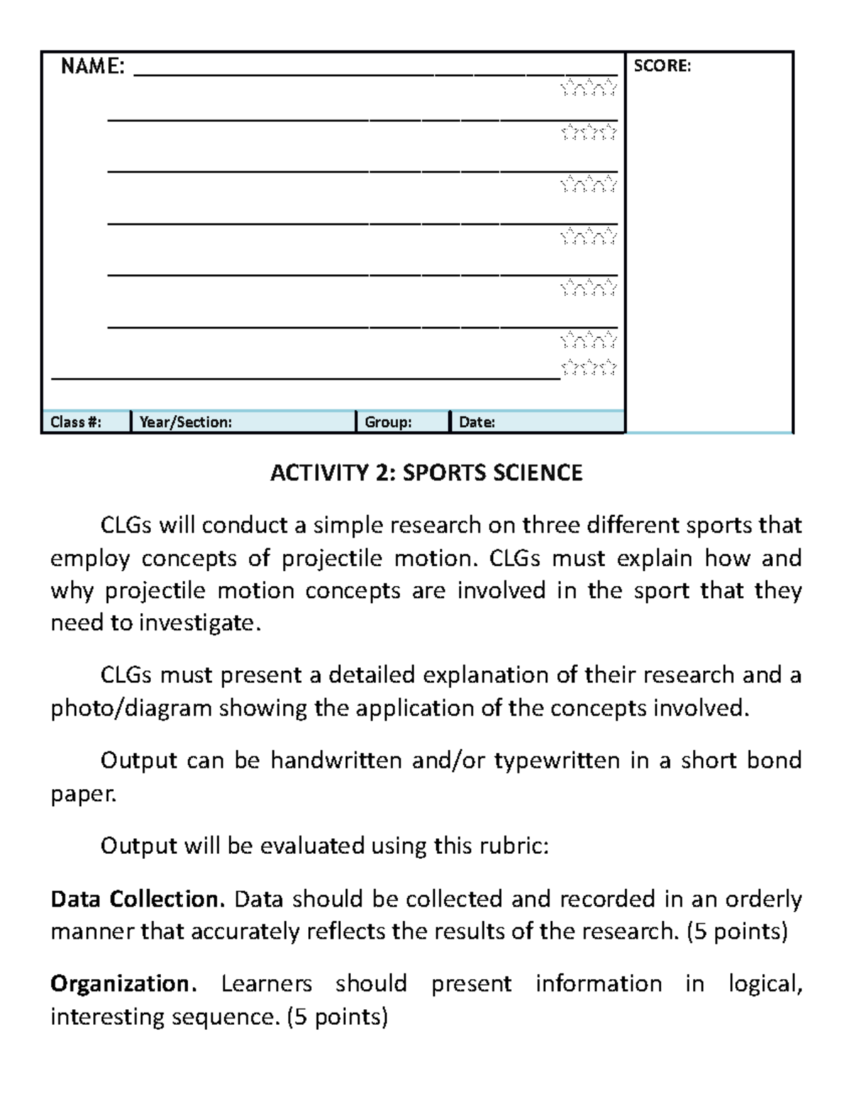 Science 9 4th activity 2 sport science - NAME ...