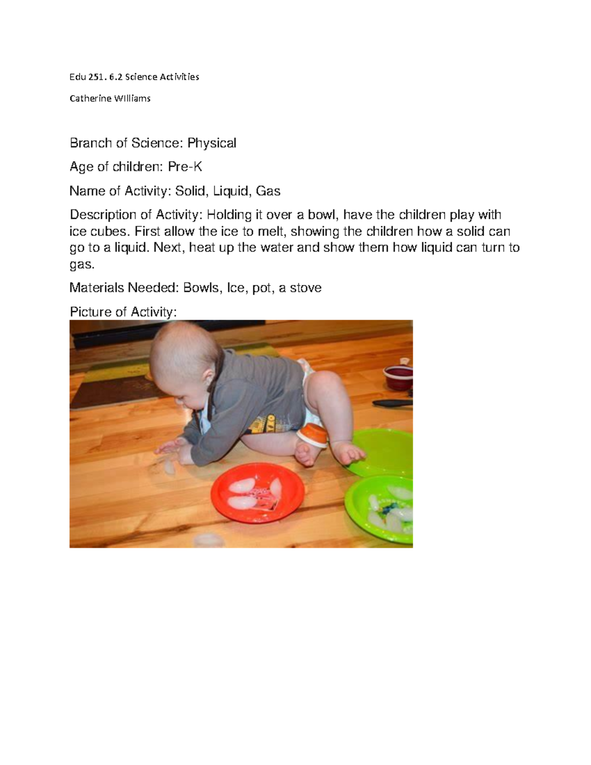 Edu251- 6.2 Science Activites - Edu 251. 6 Science Activities Catherine ...