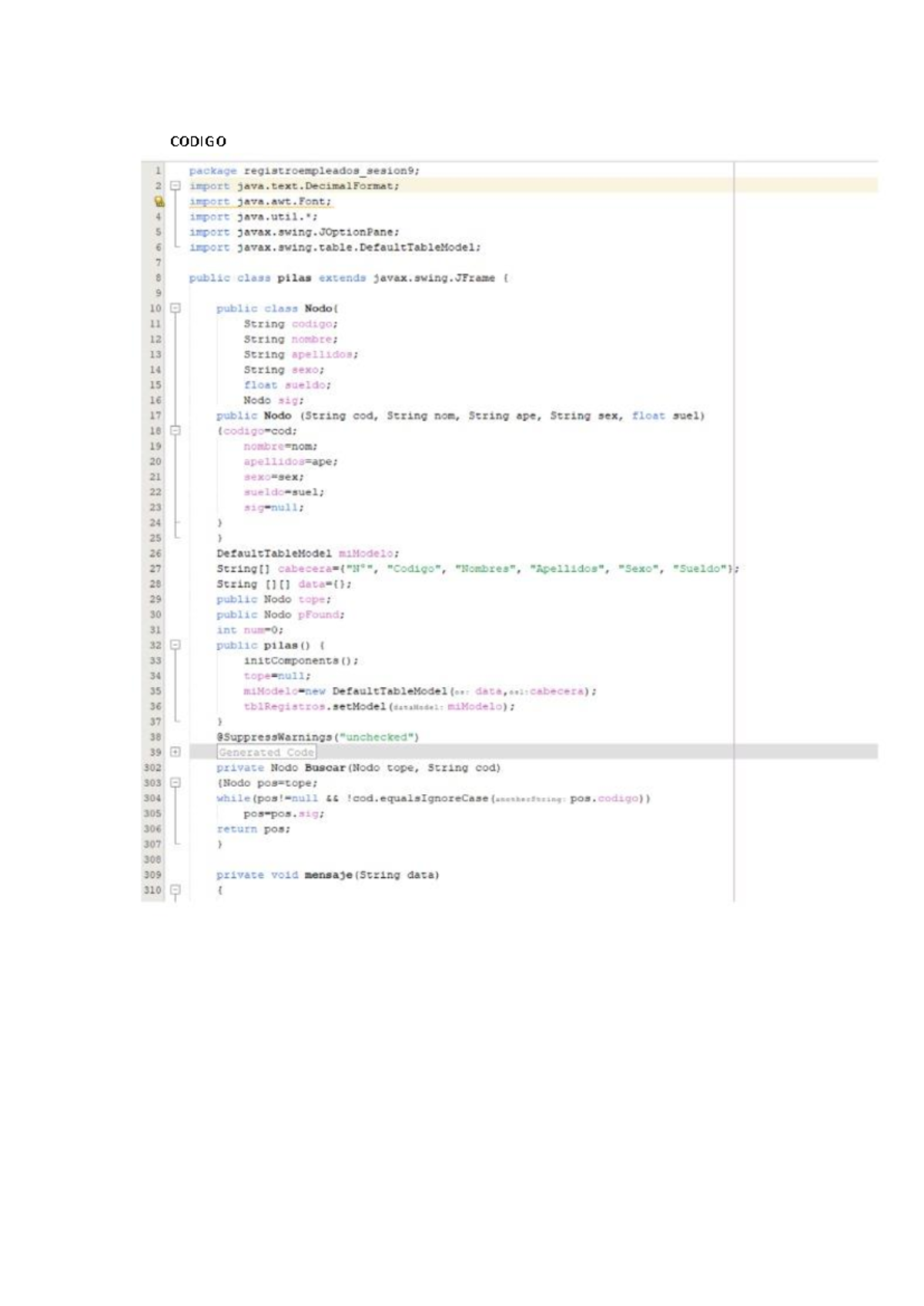 Codigo - CODIGO 1 package 2 import 0 import 4 import 5 import vax.swing ...