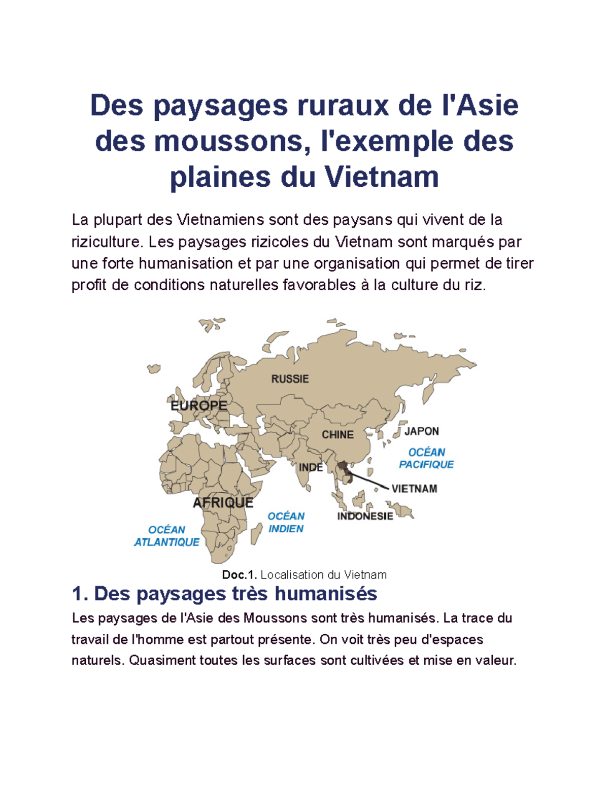 Des paysages ruraux de l'Asie des moussons, l'exemple des plaines du ...