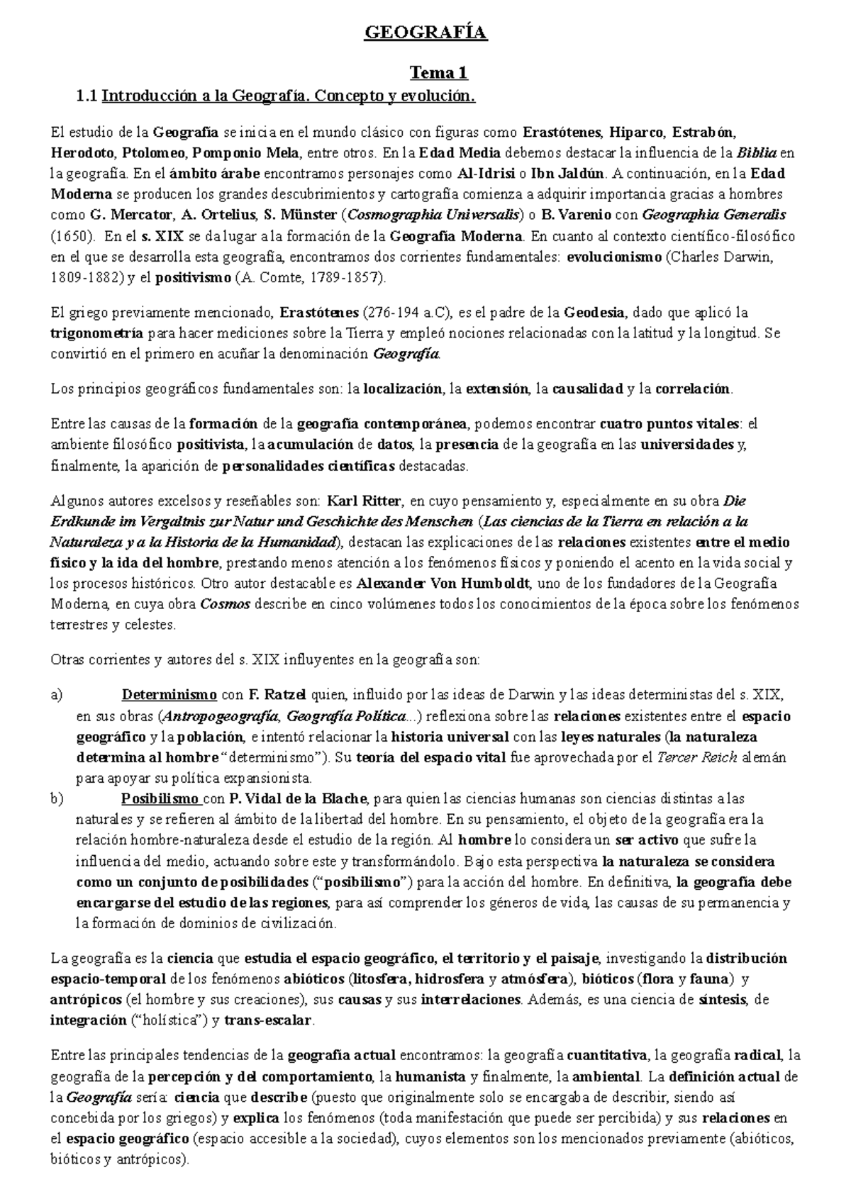 Tema 1:Introducción a la Geografía. Concepto y evolución. Geografía ...